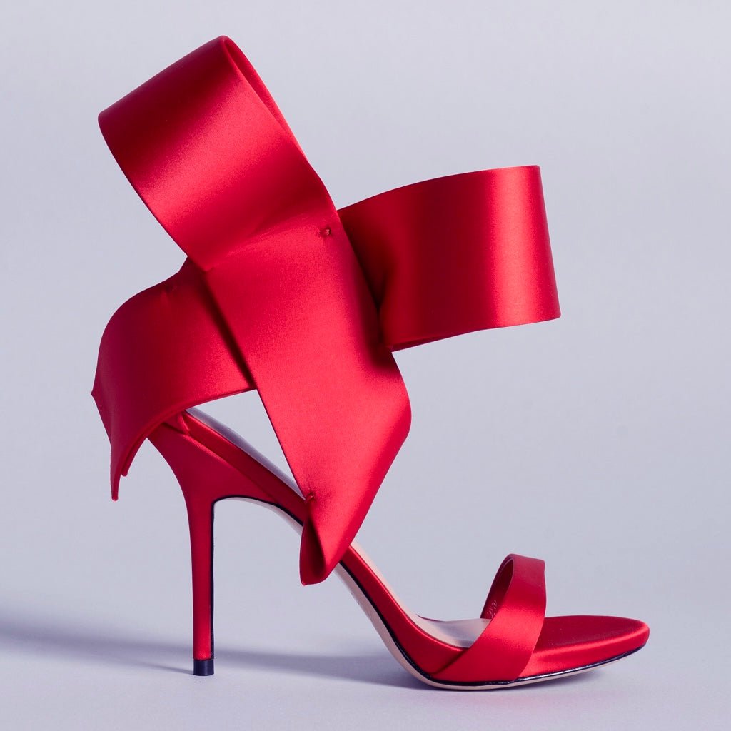 RED SATIN OPEN TOE KITTEN – AMINAH ABDUL JILLIL